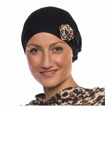 Leopard/Black Rosette Chemotherapy Head Wrap | WPH