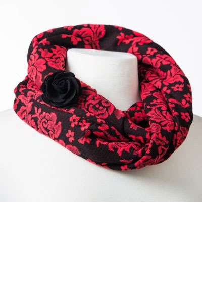 Coral and Black Floral Print Infinity Scarf | WPH