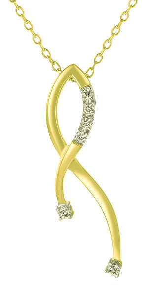 14K Pink Gold Diamond Ribbon Pendant - Breast Cancer Awareness Jewelry ...