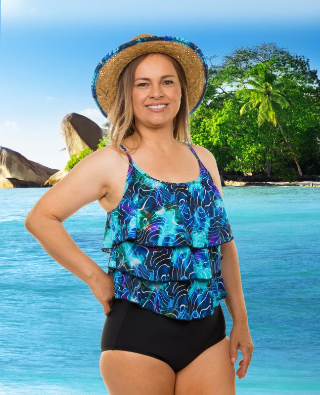 T.H.E. Triple Tier Mio Mastectomy Bathing Suit Electric Ocean | WPH