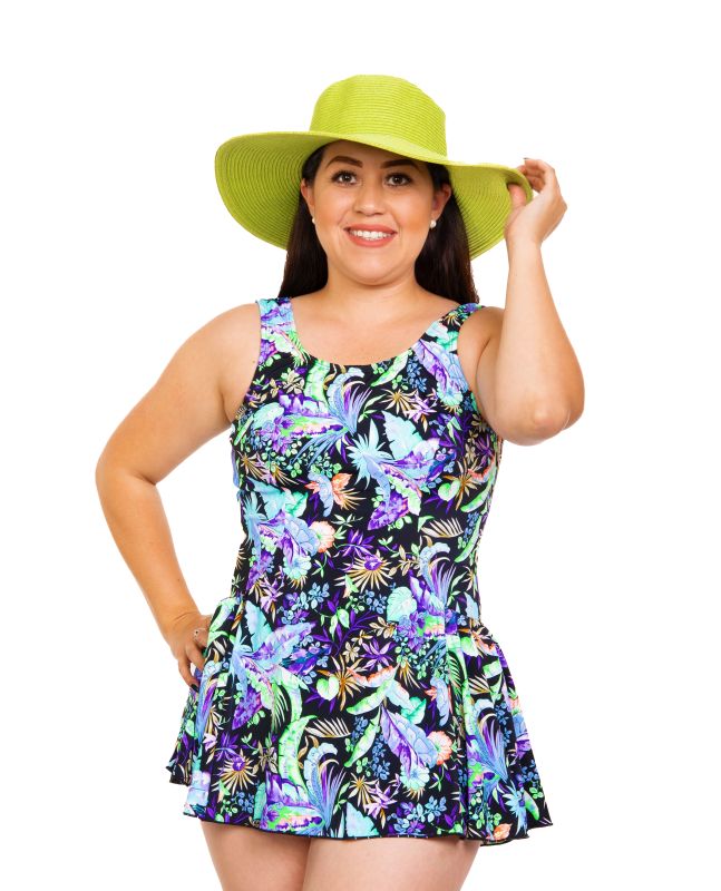 T.H.E. Mastectomy Swim Dress Bathing Suit with Pocketed Bra - Tropical ...
