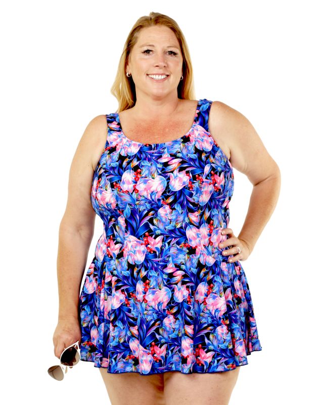 T.H.E. Mastectomy Swim Dress Bathing Suit with Pocketed Bra Tulip Print ...